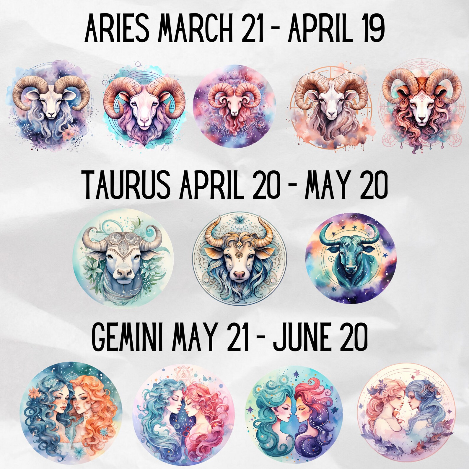 Watercolor Zodiac Sign Clipart Bundle: Astrology PNG Graphics ...