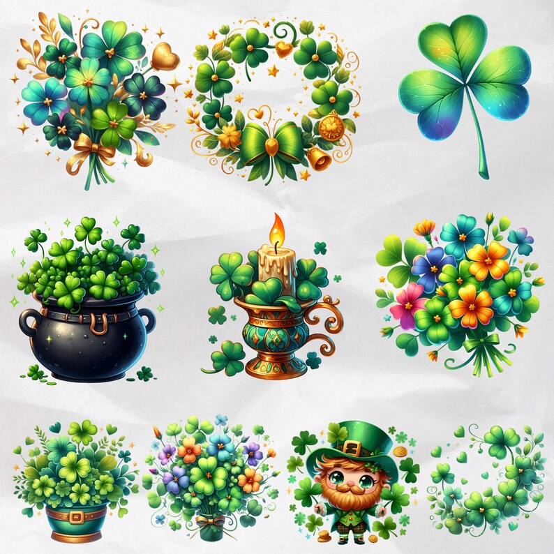 Watercolor Clover Clipart Floral Shamrock Wreath PNG Festive Flowers ...