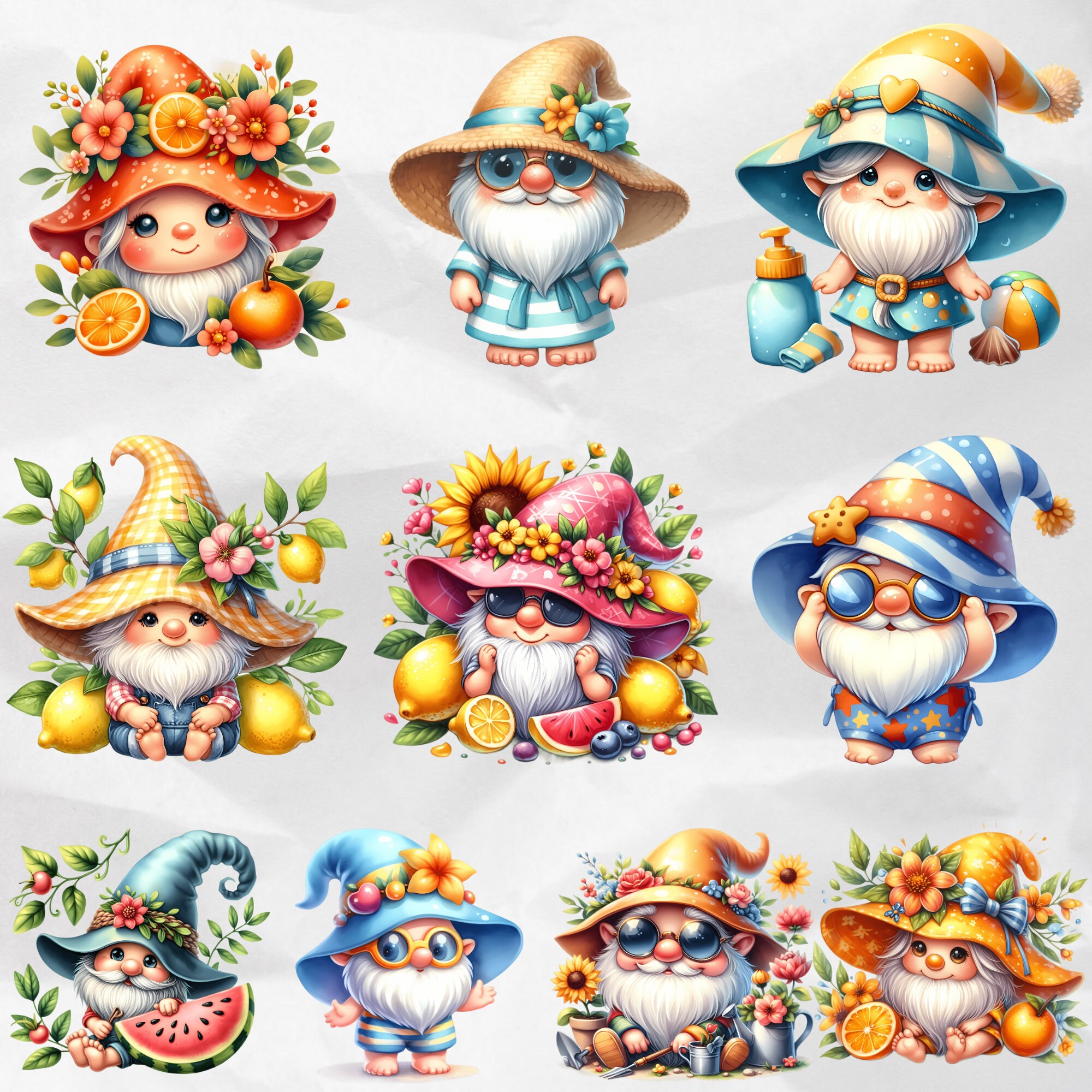 Summer Gnome Clipart Watercolor Gnome PNG Summer Clipart Floral Gnomes ...