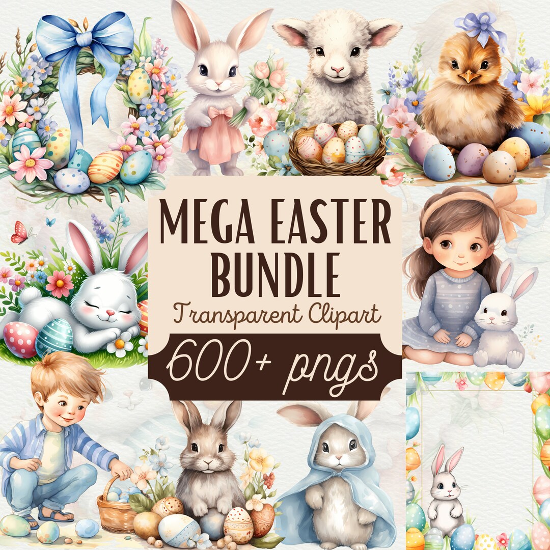 600+ Watercolor Easter Clipart Bundle Easter Bunny Graphics Nursery ...