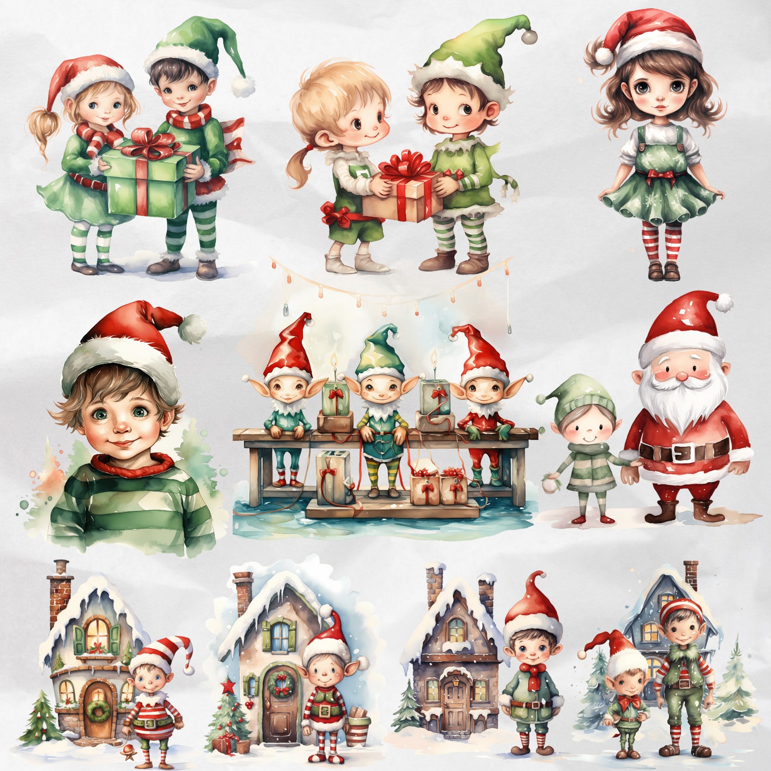 Christmas Elves Watercolor Clipart PNG Christmas Elf Clipart PNG ...