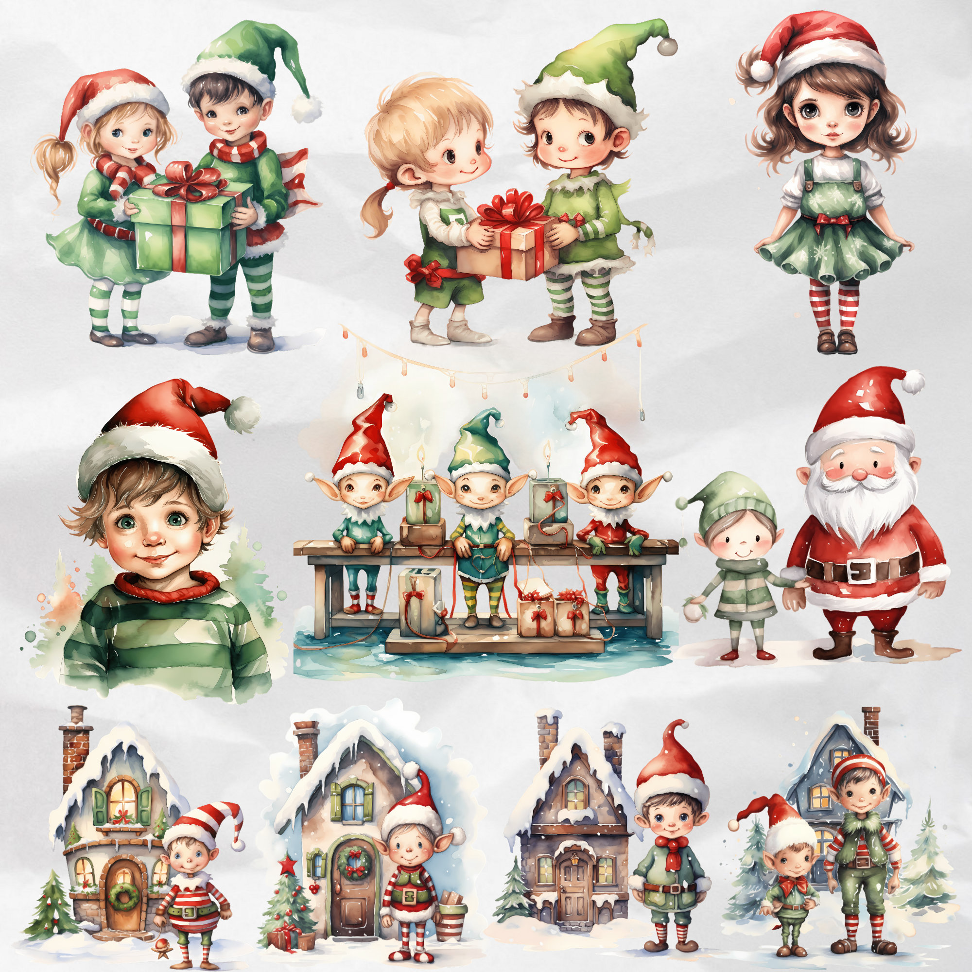 Christmas Elves Watercolor Clipart PNG Christmas Elf Clipart PNG ...