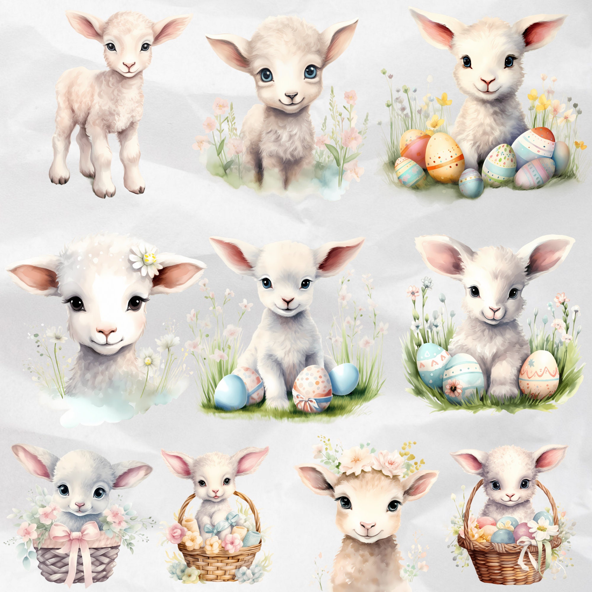 Watercolor Easter Lambs PNG Cute Lamb Clipart Baby Sheep Clipart Spring ...
