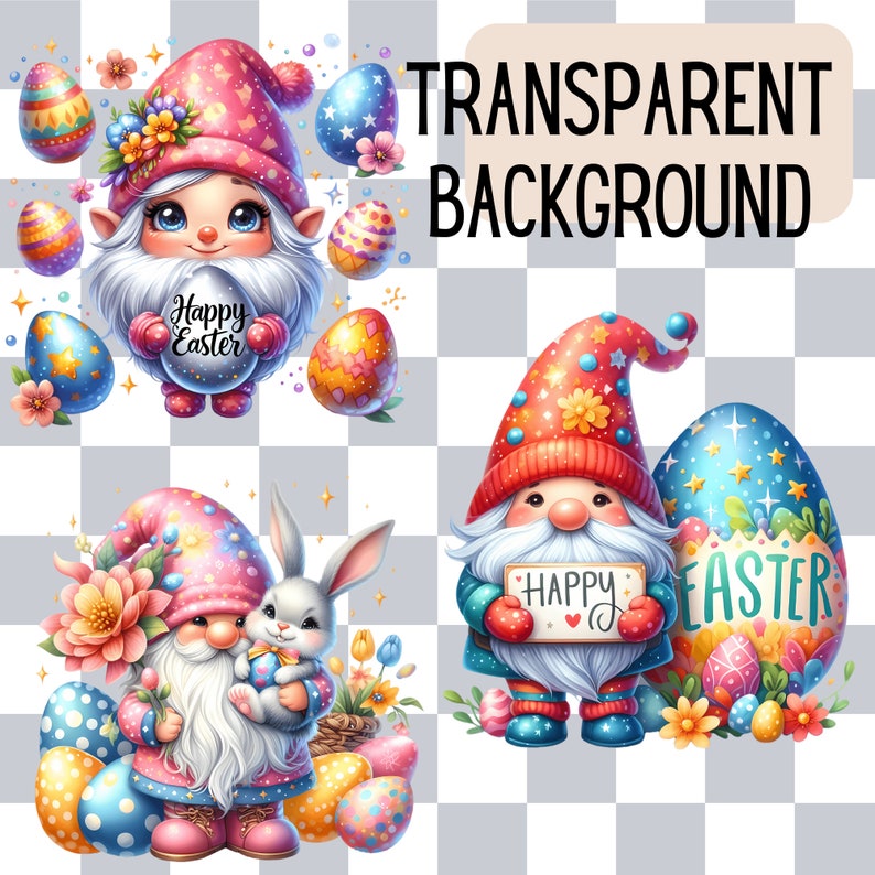 Watercolor Easter Gnome Clipart Cute Easter Gnome Clipart Bundle Floral ...
