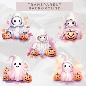 Watercolor Cute Ghost Clipart Halloween Clipart Bundle Cute Pink Ghost ...