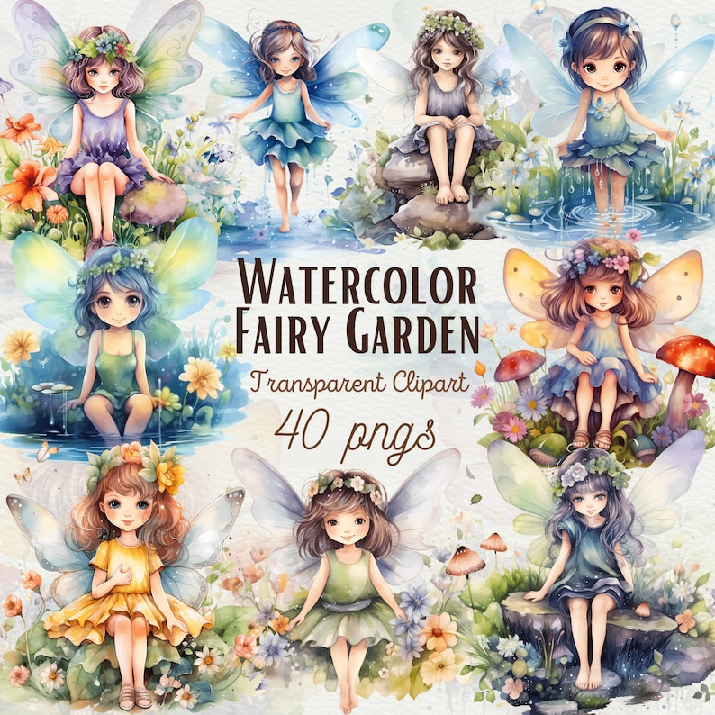 Watercolor Fairy Garden Clipart With Fairy Tale Designs Enchanted ...