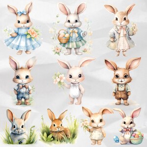 Watercolor Easter Clipart Bundle Easter Bunny Graphics Easter Eggs PNG ...