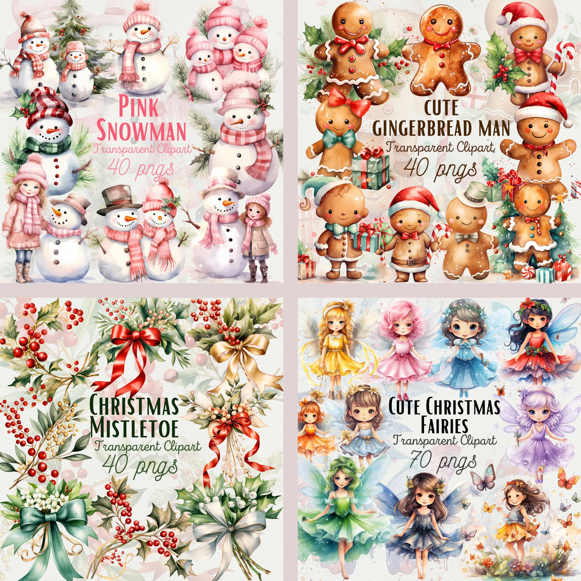 Cute Watercolor Christmas Clipart Bundle Christmas Gift Clipart Winter ...