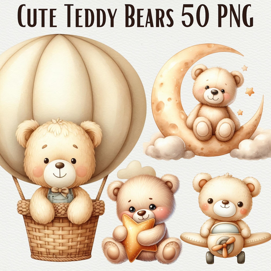 Watercolor Teddy Bear Clipart Neutral Baby Shower Clipart Beige Nursery ...