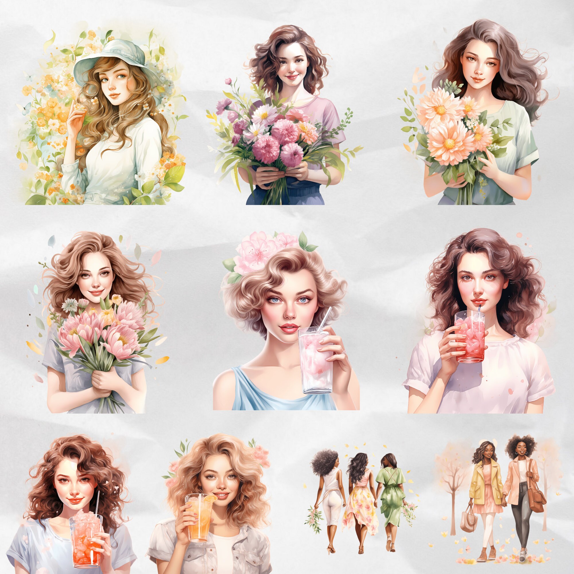 Watercolor Spring Girls PNG Clipart Spring PNG Graphics Beautiful Girls ...