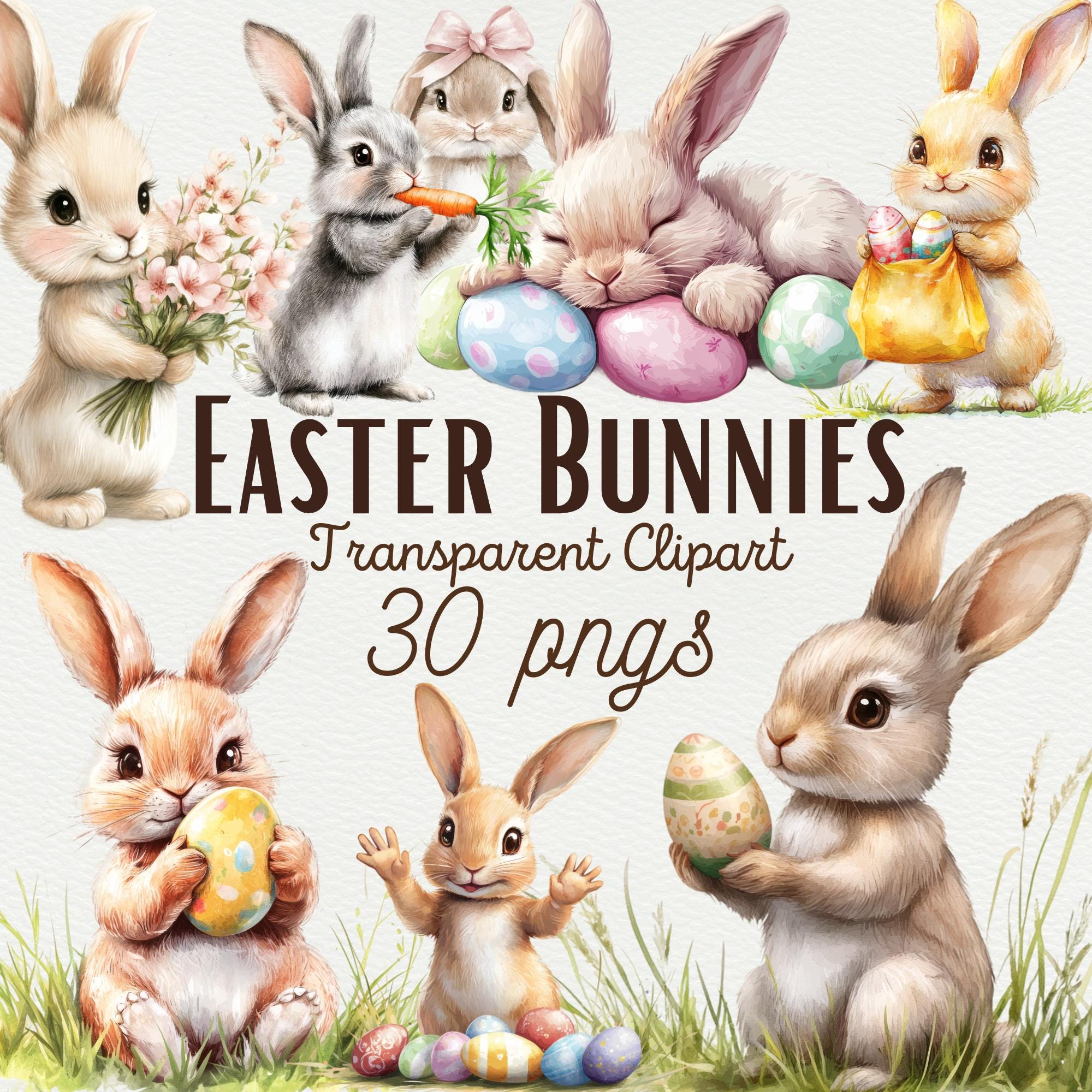 Watercolor Easter Clipart Bundle Easter Bunny Graphics Baby Bunny ...