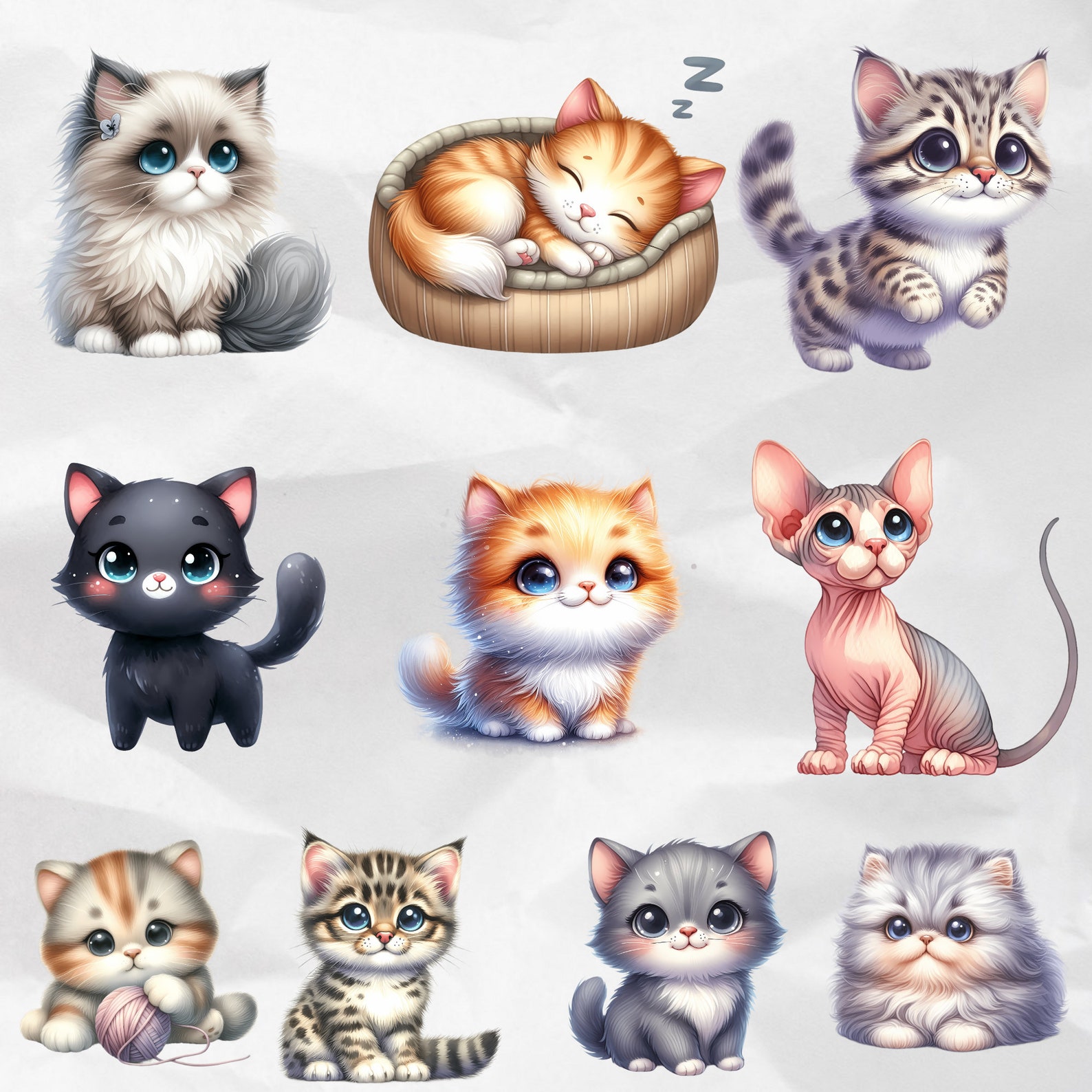 Watercolor Cat Clipart Cute Cats PNG Cute Animals Clipart Nursery Cat ...