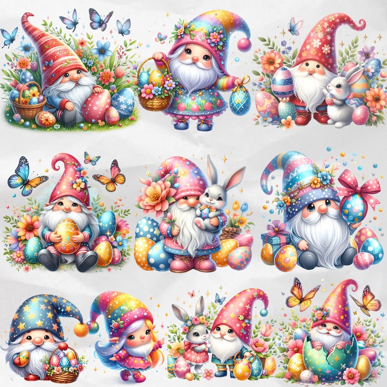 Watercolor Easter Gnome Clipart Cute Easter Gnome Clipart Bundle Floral ...
