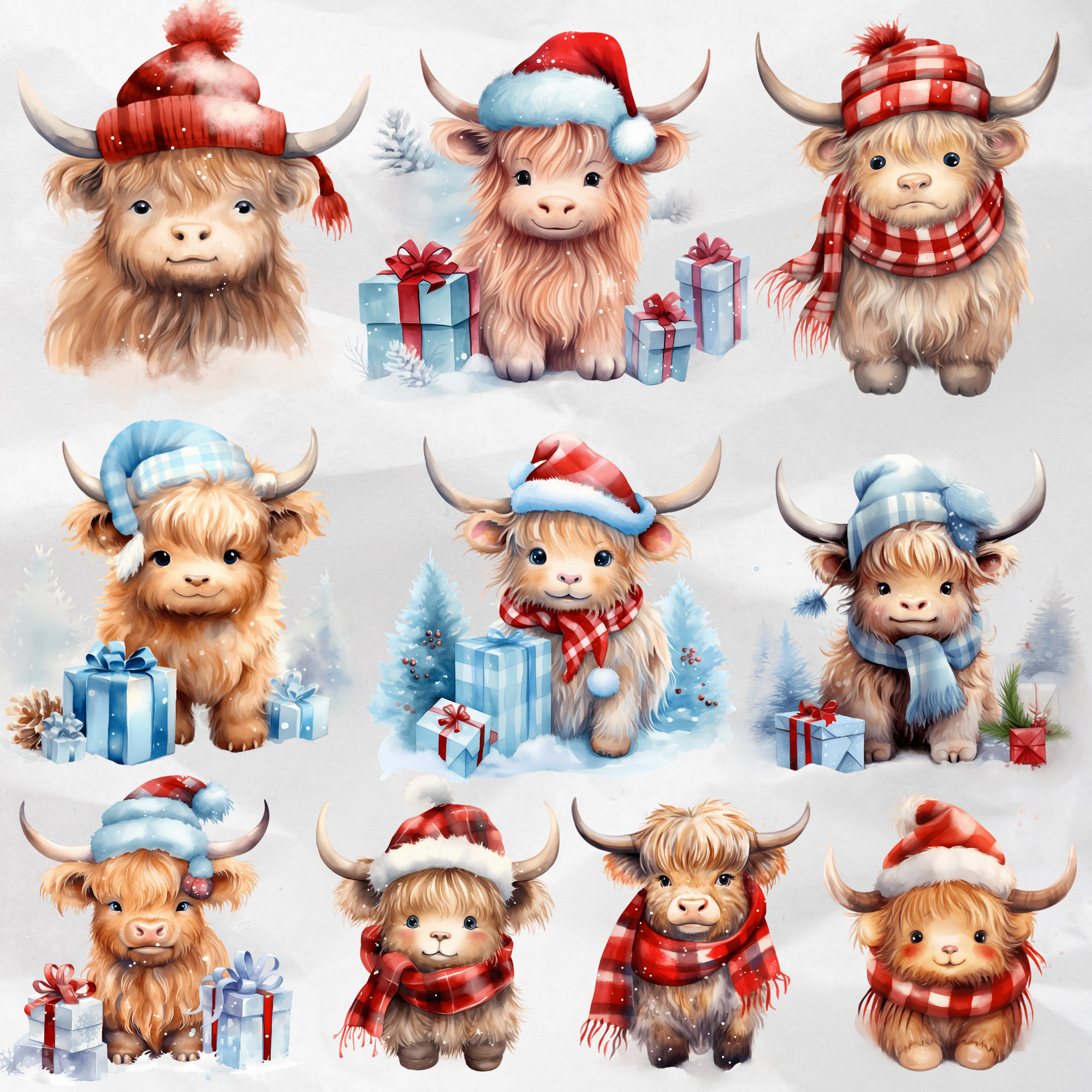 Baby Highland Cow Clipart PNG Watercolor Christmas Highland - Etsy UK