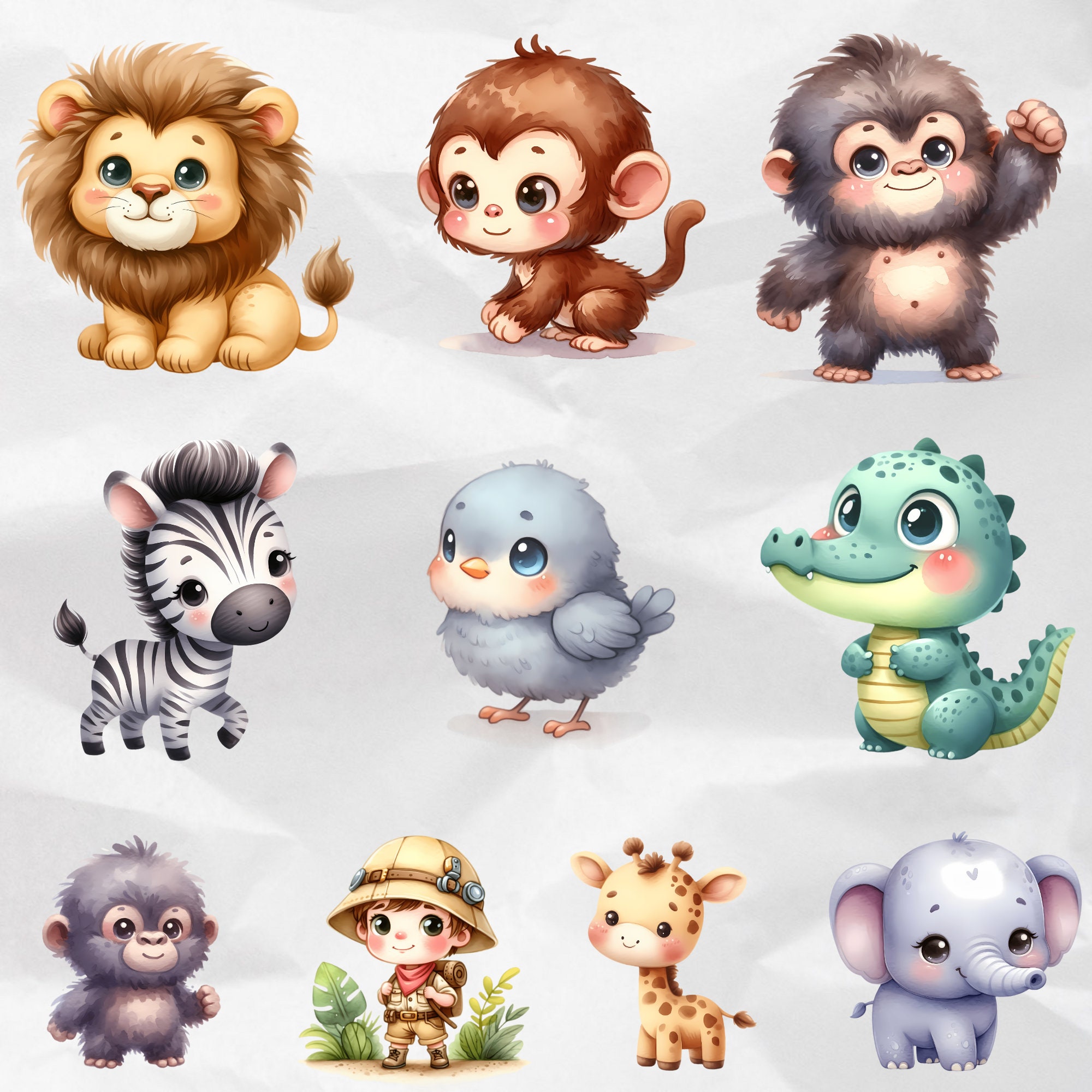 Safari Animals Clipart Watercolor Safari Animal PNG Cute Jungle ...