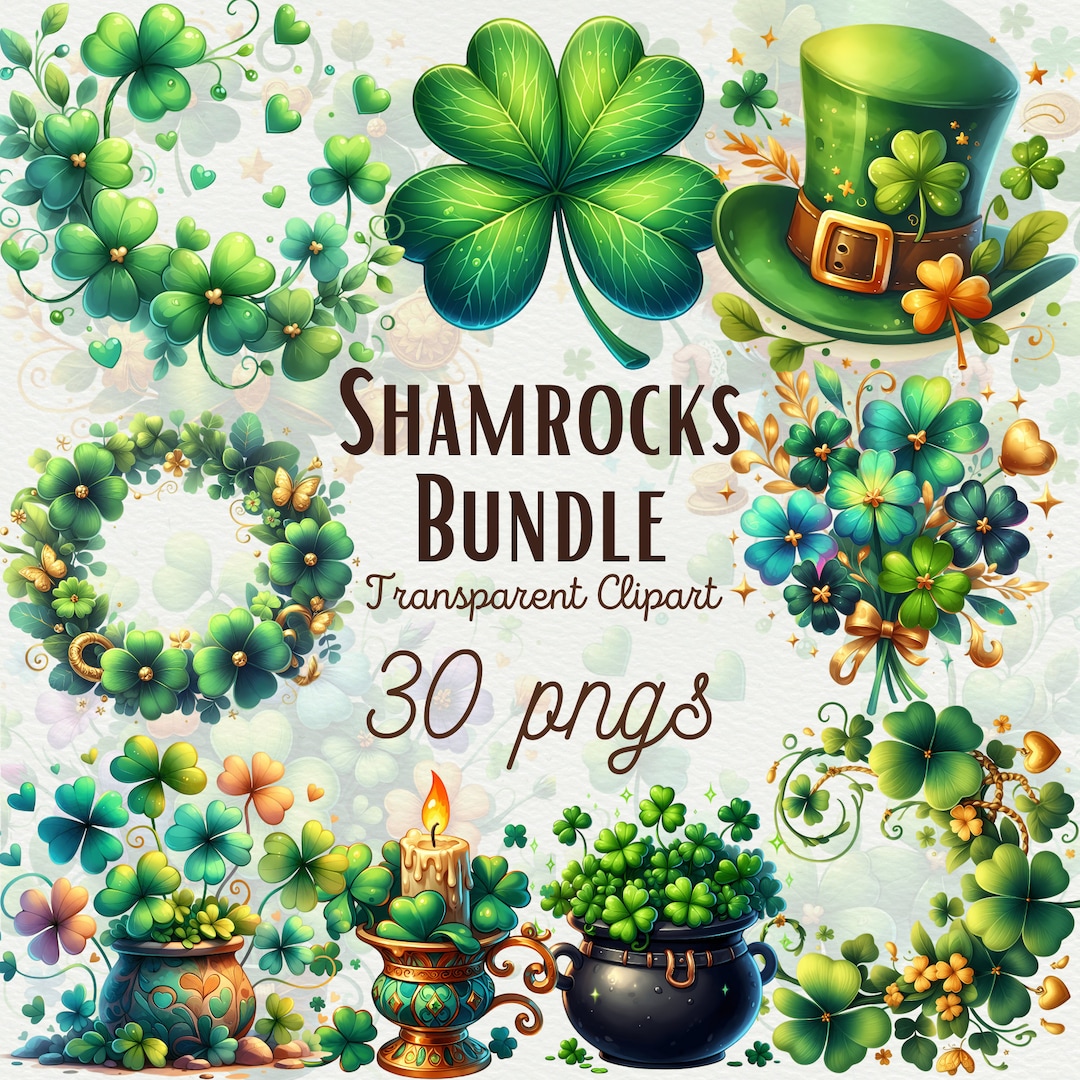 Watercolor Clover Clipart Floral Shamrock Wreath PNG Festive Flowers ...