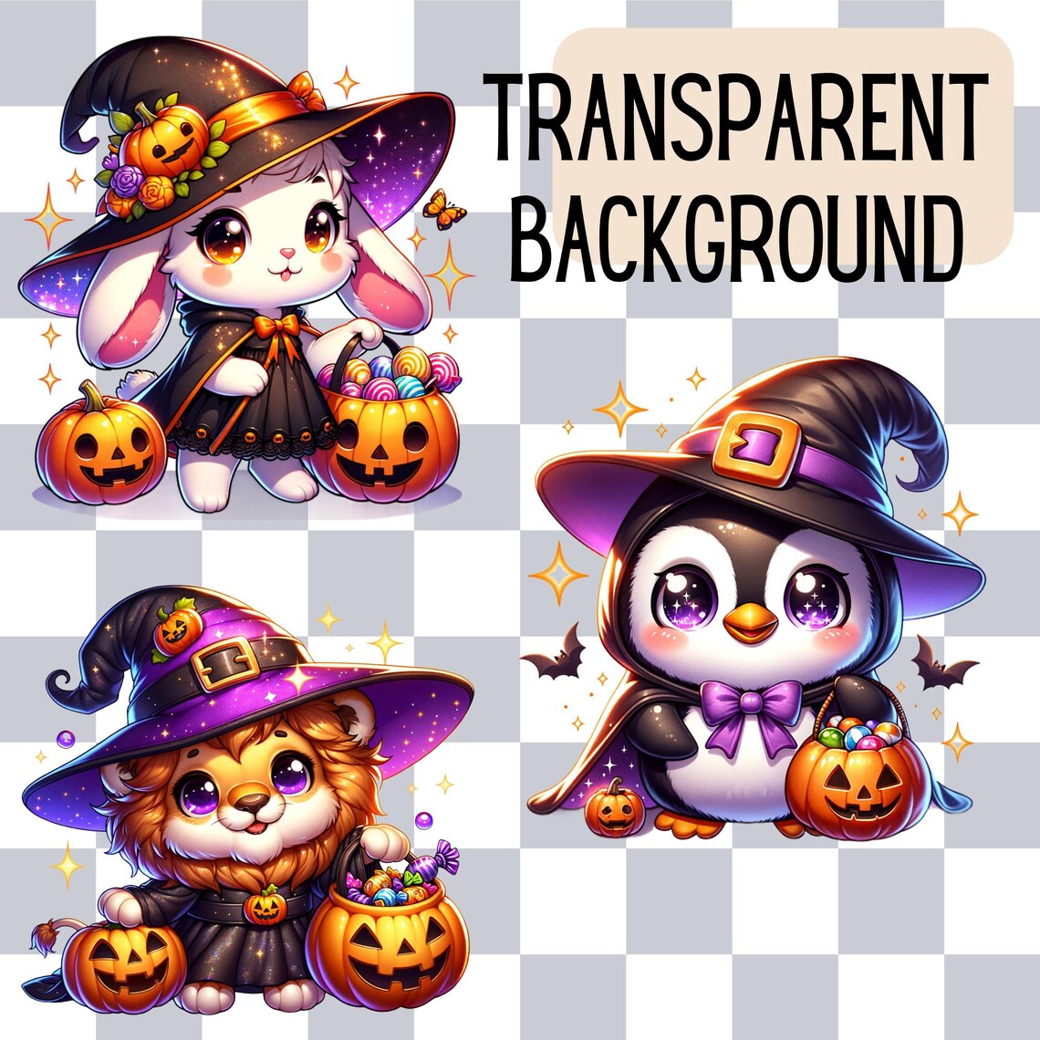 Watercolor Halloween Animal Clipart Bundle 32 PNG Halloween Clipart ...