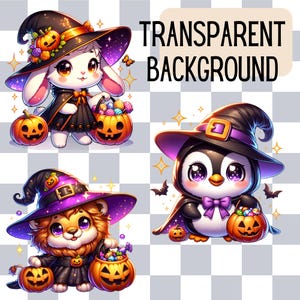 Watercolor Halloween Animal Clipart Bundle 32 PNG Halloween Clipart ...