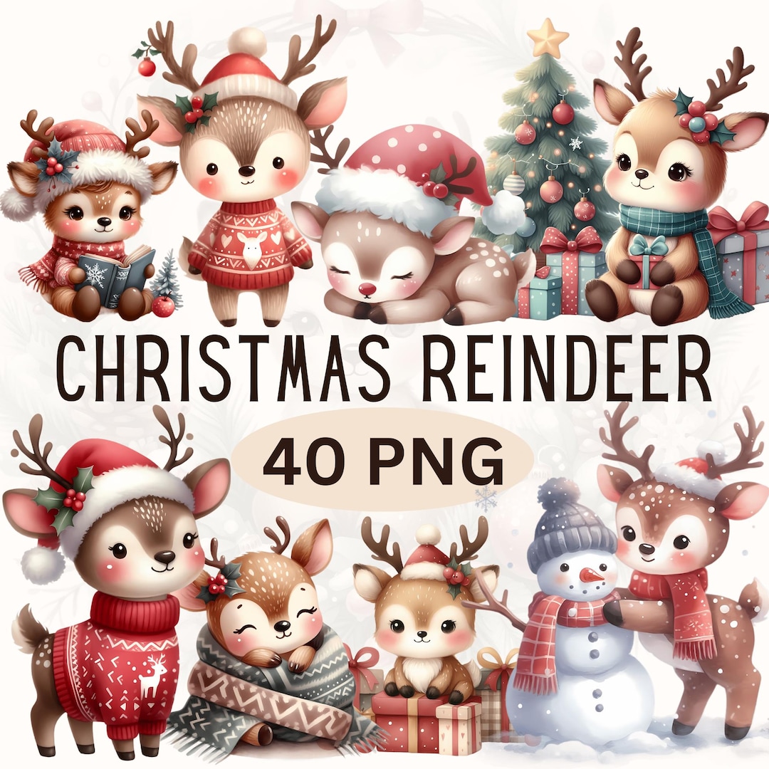 Cute Christmas Reindeer Clipart PNG - Festive Holiday Graphics for ...