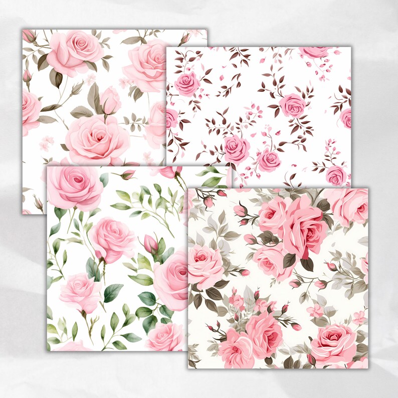 Vintage Watercolor Pink Roses Digital Paper Seamless Roses Pattern ...