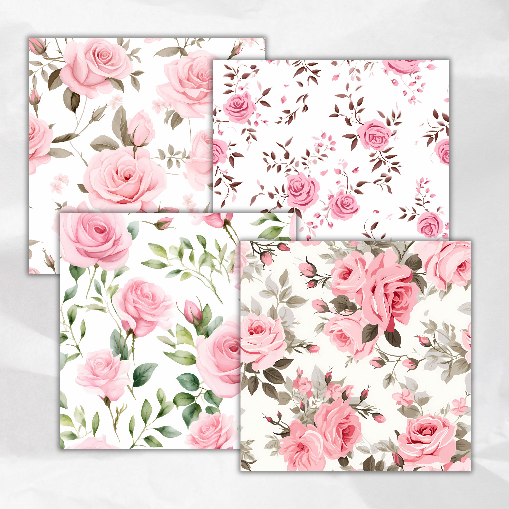Vintage Watercolor Pink Roses Digital Paper Seamless Roses Pattern ...