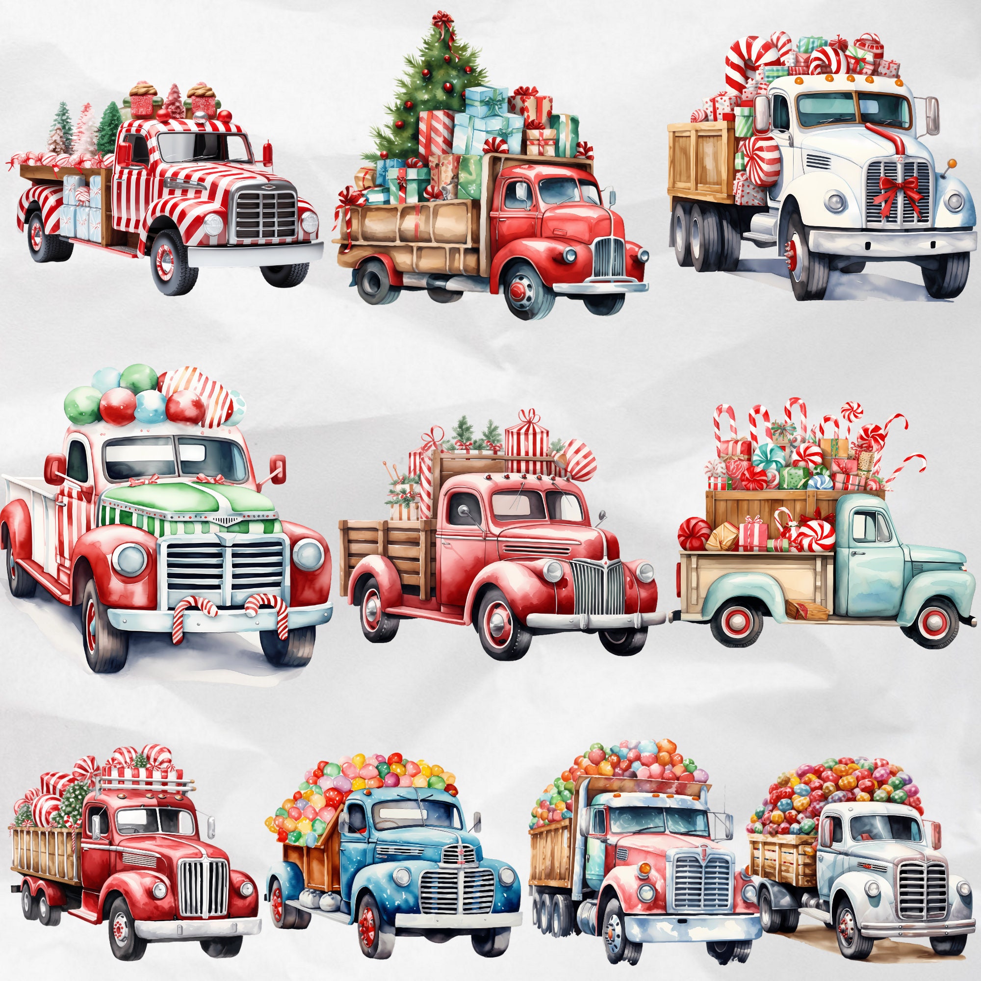Watercolor Vintage Christmas Truck Clipart Christmas Truck PNG Bundle ...