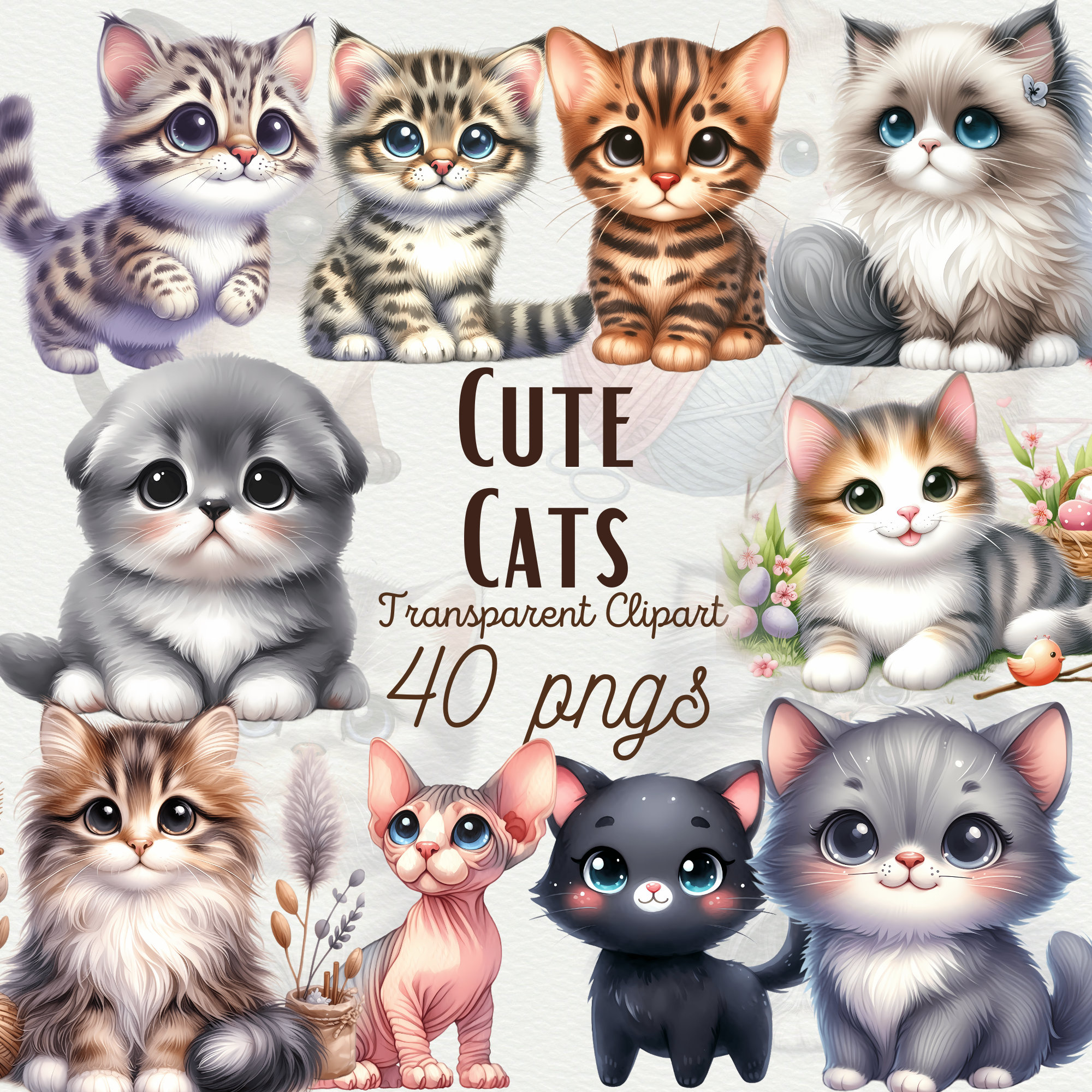 Watercolor Cat Clipart Cute Cats PNG Cute Animals Clipart Nursery Cat ...