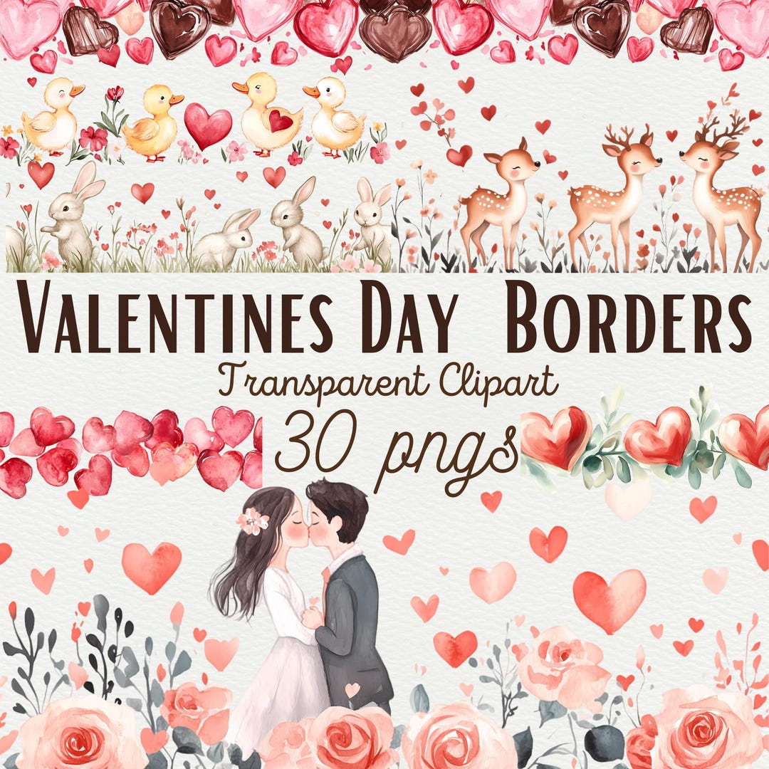 Watercolor Valentines Borders Clipart Valentines Day Floral Frame PNG ...