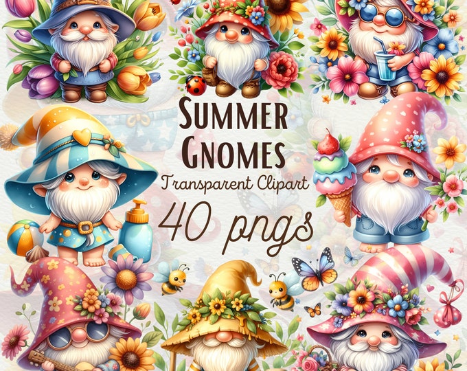 Summer Gnome Clipart | Set of 10 | High Quality 300 DPI Jpegs | Cute ...