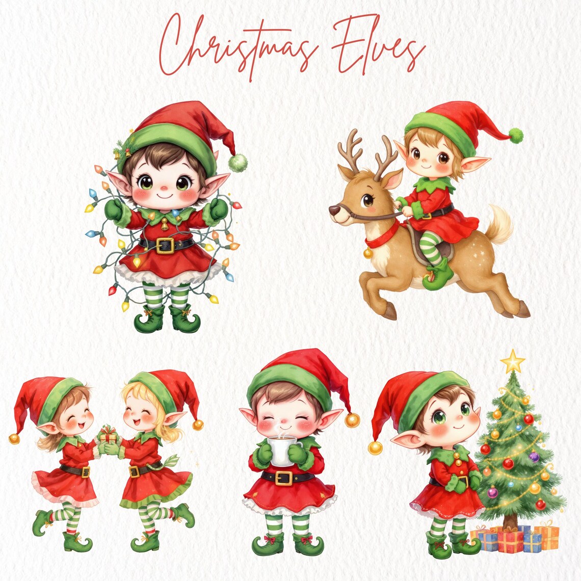 Christmas Elves Clipart Bundle - Cute Holiday Graphics for Crafts (20 ...