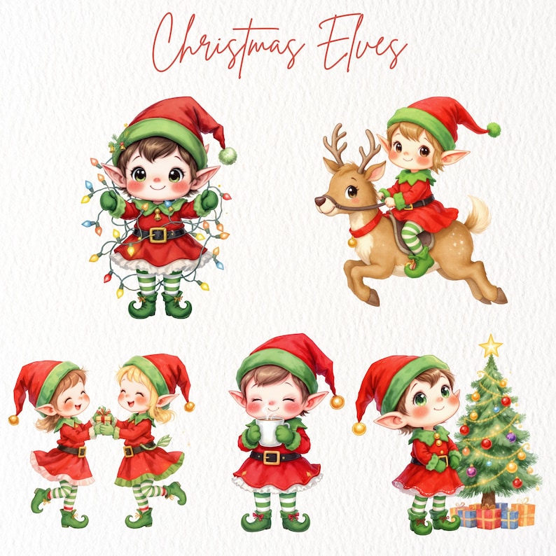 Christmas Elves Clipart Bundle - Cute Holiday Graphics for Crafts (20 ...