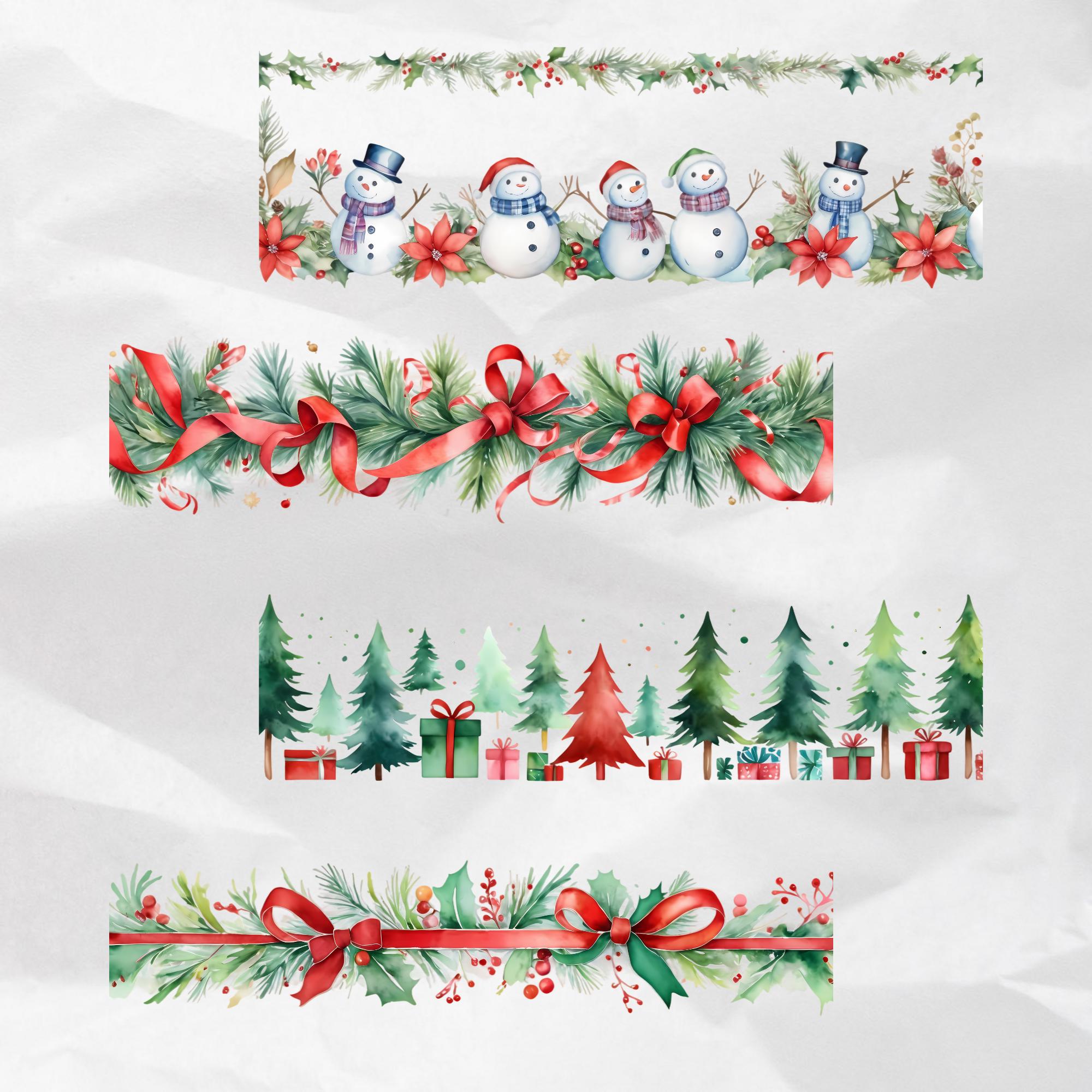 Watercolor Christmas Border Clipart Winter Floral Frame PNG Watercolor ...
