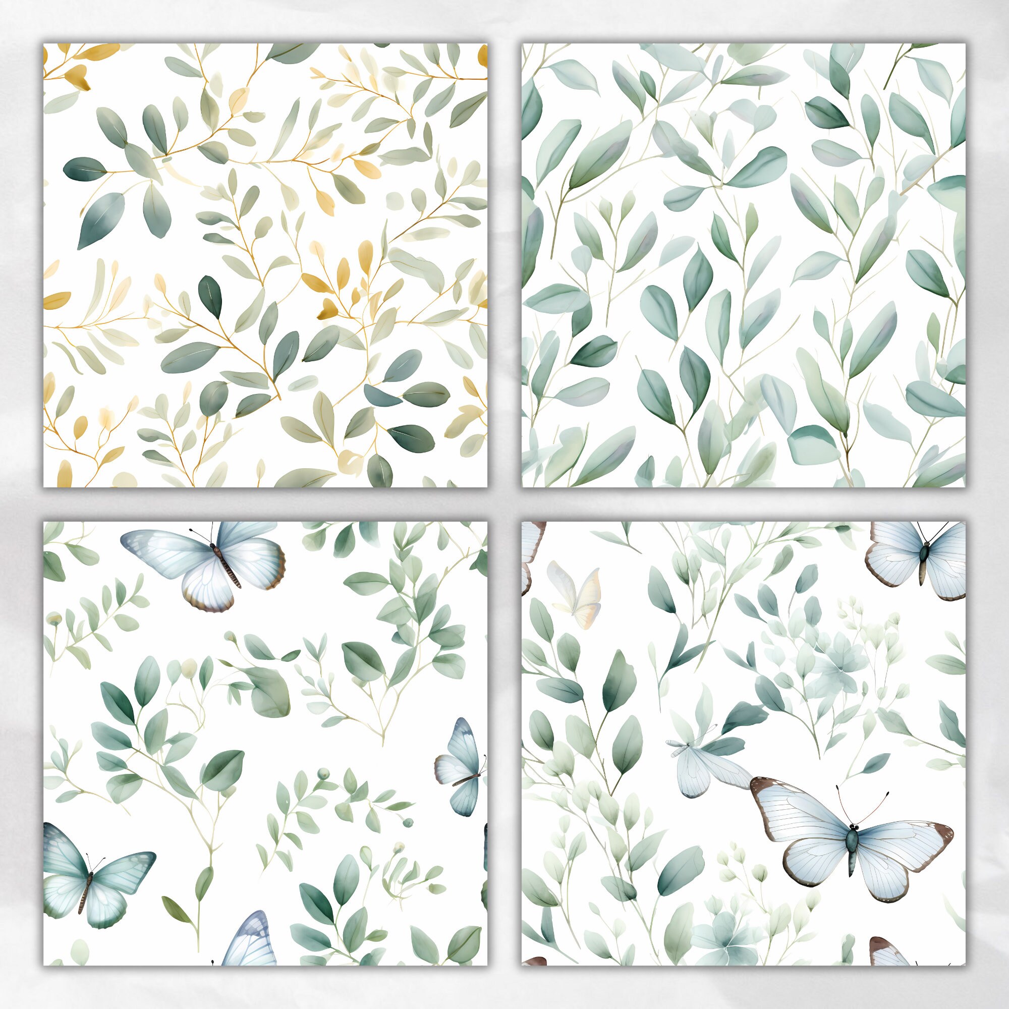 Watercolor Eucalyptus Digital Paper Eucalyptus Sage Green Greenery ...