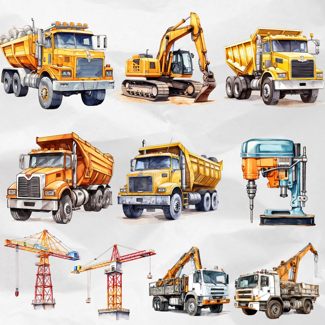 40 Watercolor Construction Clipart PNG Construction Site Vehicles ...