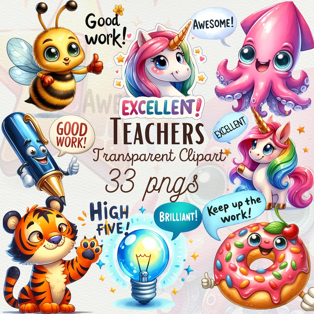 Watercolor Teacher Sticker Clipart School Graphics PNG Back to School ...