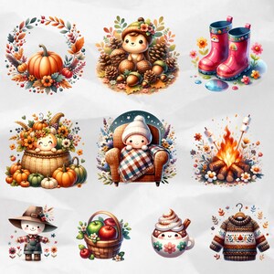 Watercolor Autumn Clipart Bundle: Cozy Fall PNG Graphics (commercial ...