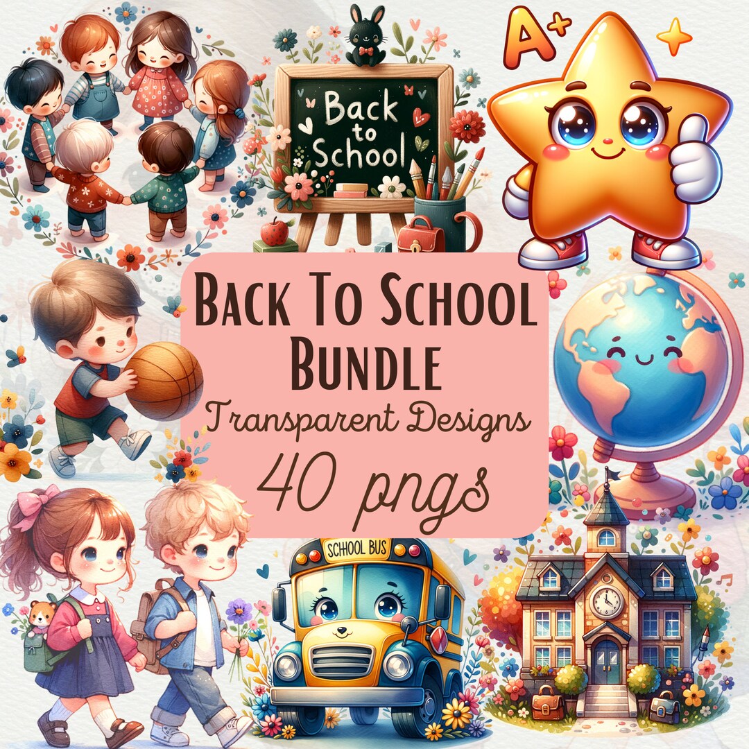 Watercolor Back to School Clipart Bundle Teacher Stickers PNG School ...