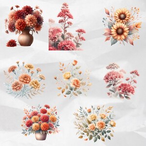 Watercolor Autumn Flower Clipart Floral Fall PNG Watercolor Fall ...