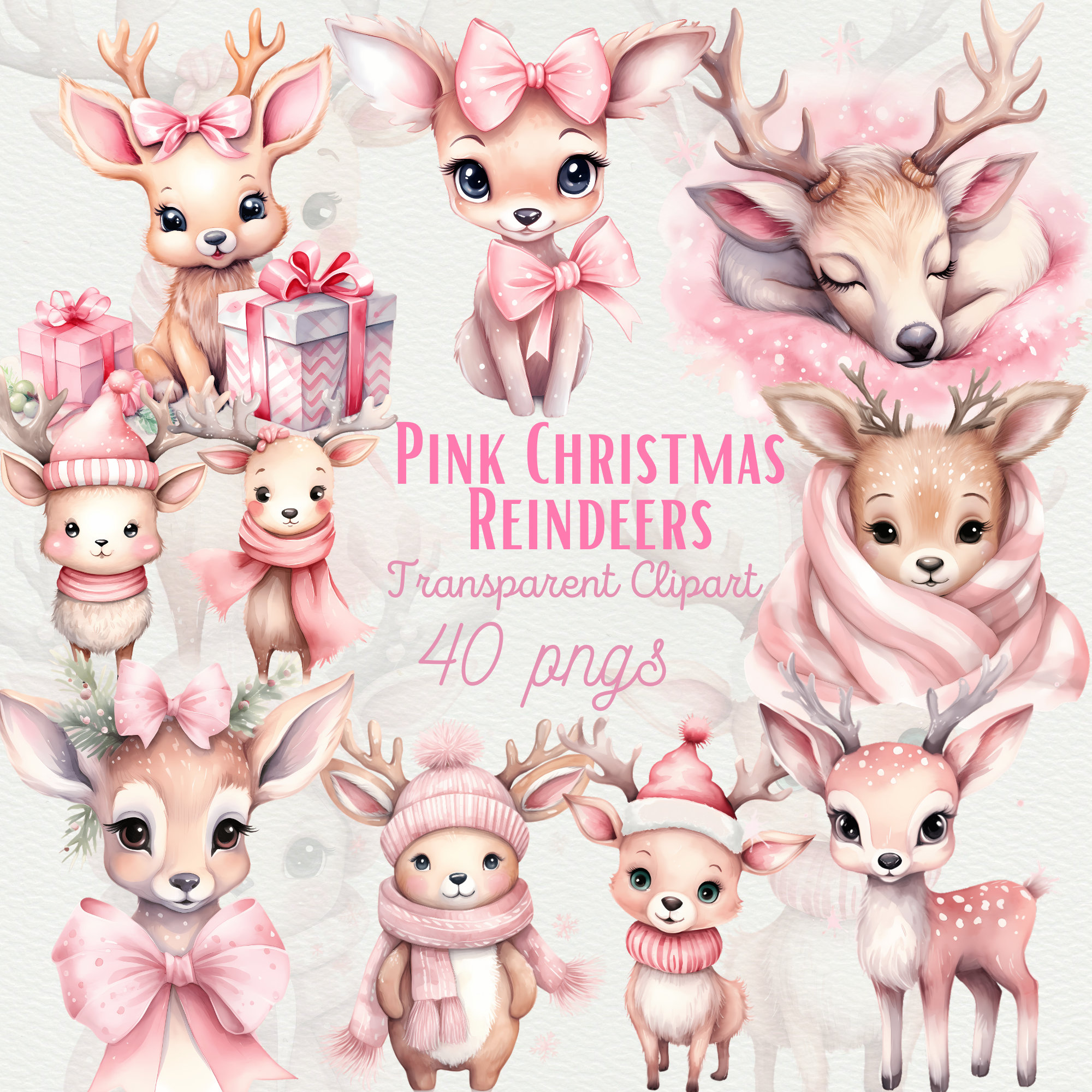 Cute Pink Christmas Reindeer Clipart - Cute Holiday Graphics for Crafts ...
