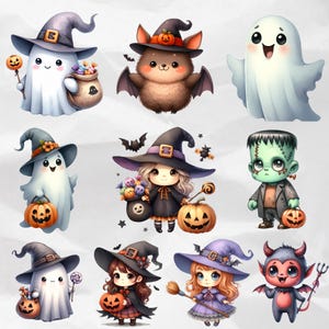 Cute Watercolor Halloween Characters Clipart Cute Ghost PNG Happy ...