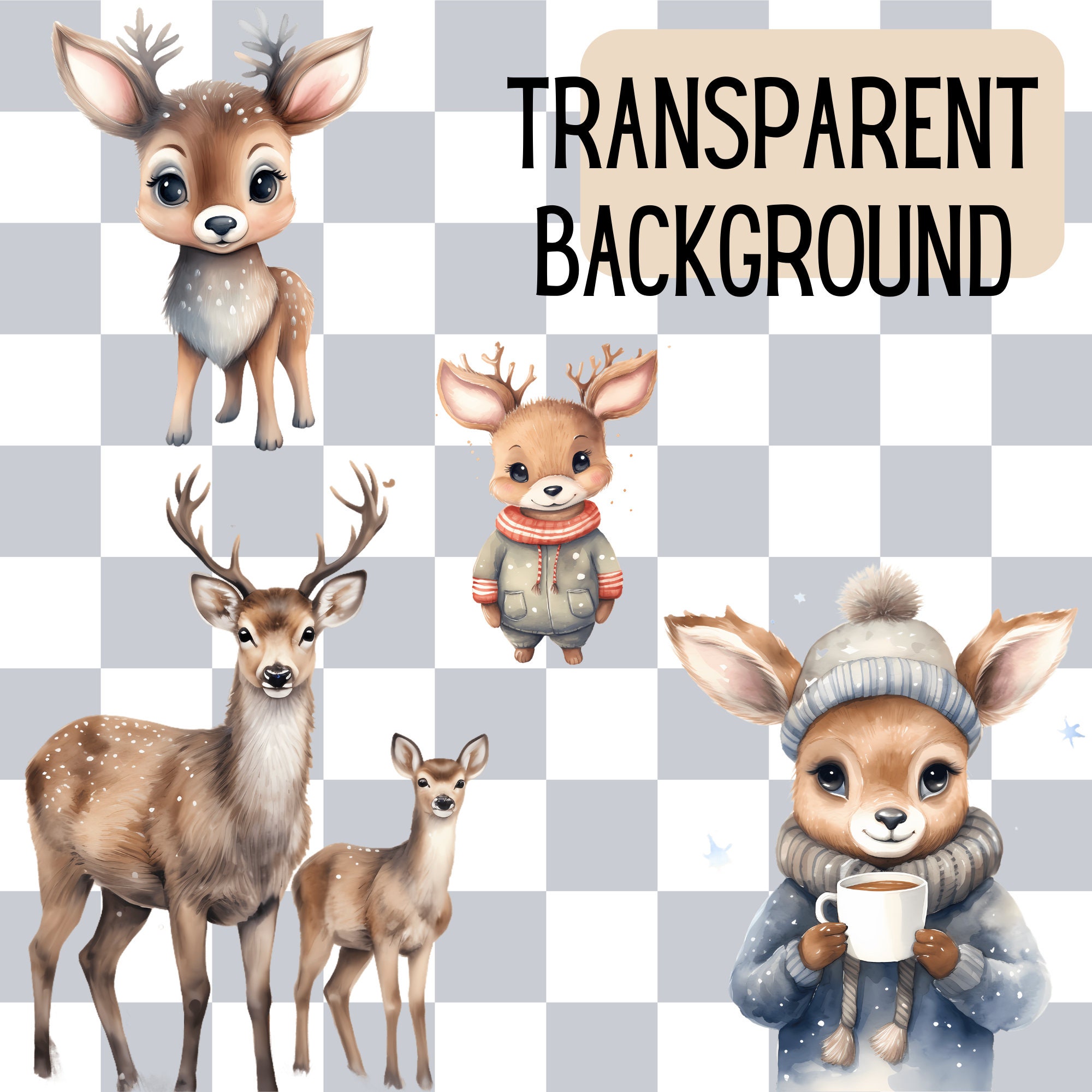 Cute Watercolor Reindeer PNG Winter Reindeer Clipart Holiday Reindeer ...