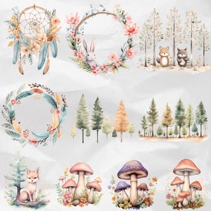 Boho Woodland Animals Clipart Cute Watercolor Animals Clipart Cute ...