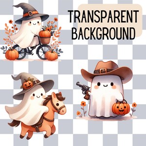 Watercolor Cute Halloween Ghost Clipart Fall Ghost PNG Pastel Halloween ...