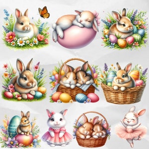 Watercolor Bunny Clipart Floral Spring Bunnies PNG Nursery Spring ...