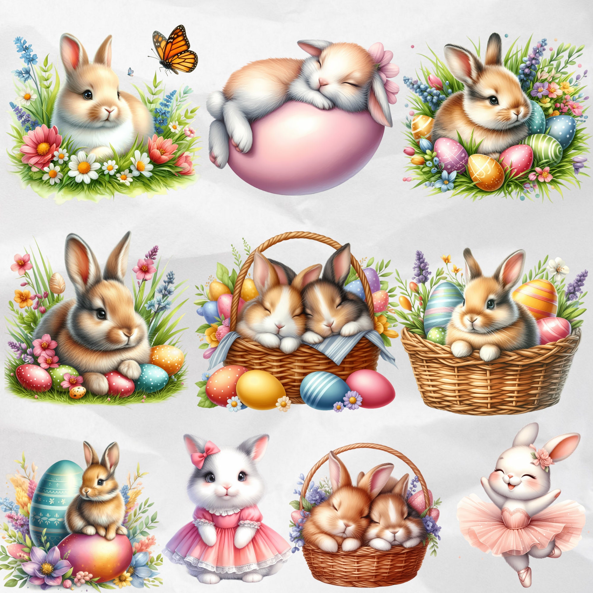 Watercolor Bunny Clipart Floral Spring Bunnies PNG Nursery Spring ...
