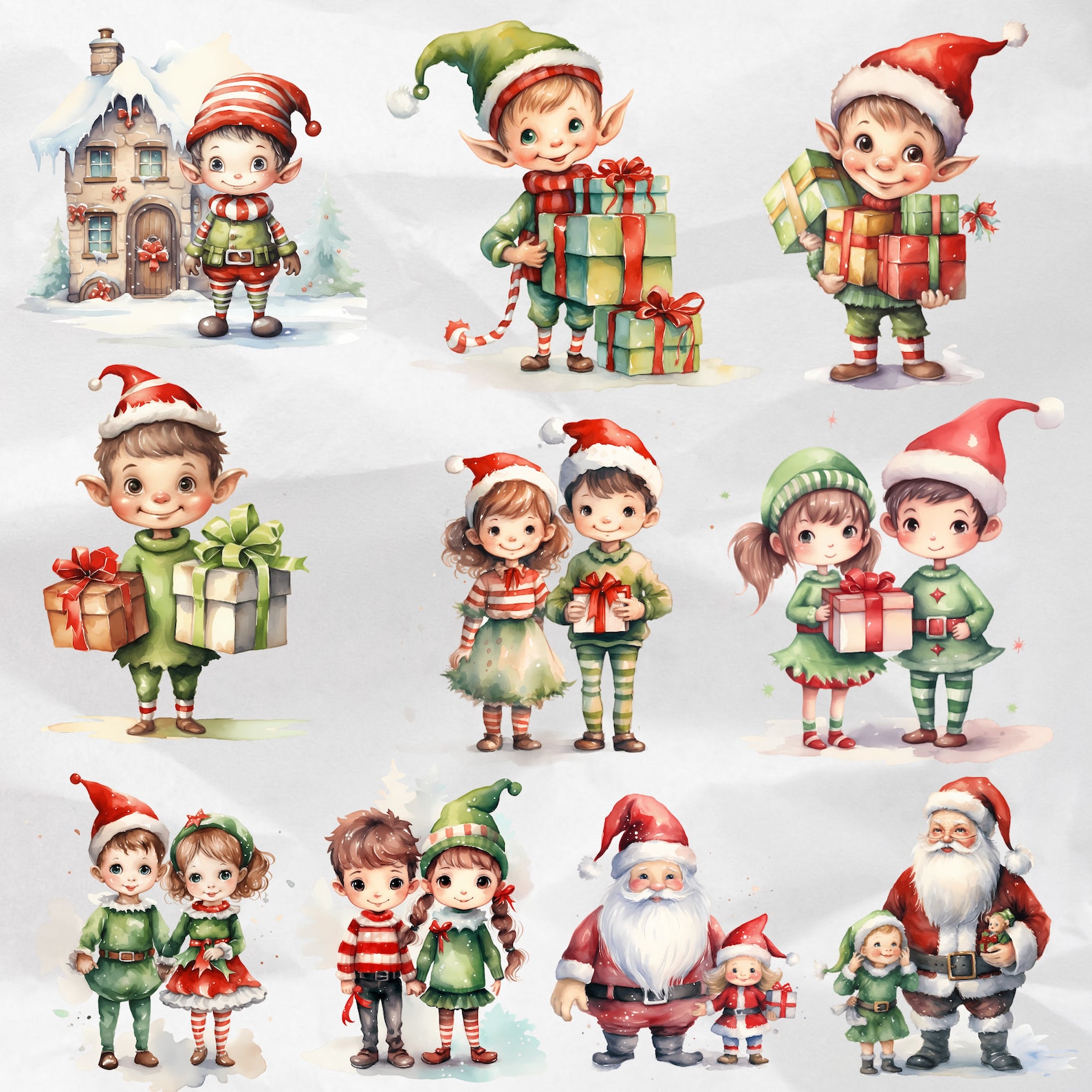 Christmas Elves Watercolor Clipart PNG Christmas Elf Clipart PNG ...