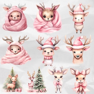 Cute Pink Christmas Reindeer Clipart - Cute Holiday Graphics for Crafts ...