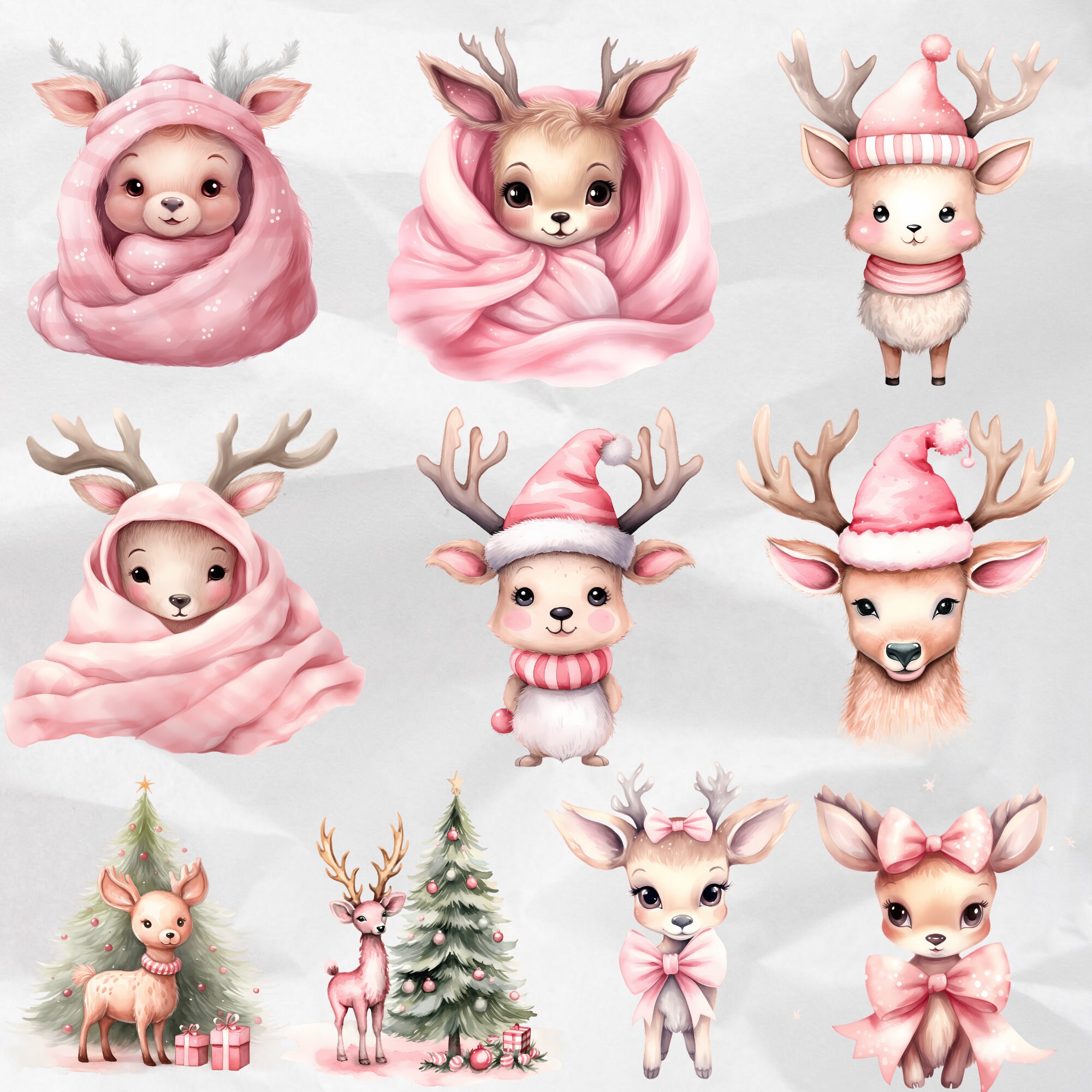Cute Pink Christmas Reindeer Clipart - Cute Holiday Graphics for Crafts ...