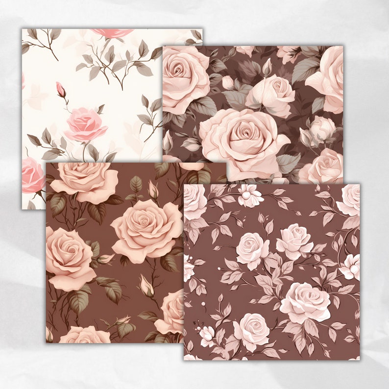 Vintage Watercolor Pink Roses Digital Paper Seamless Roses Pattern ...