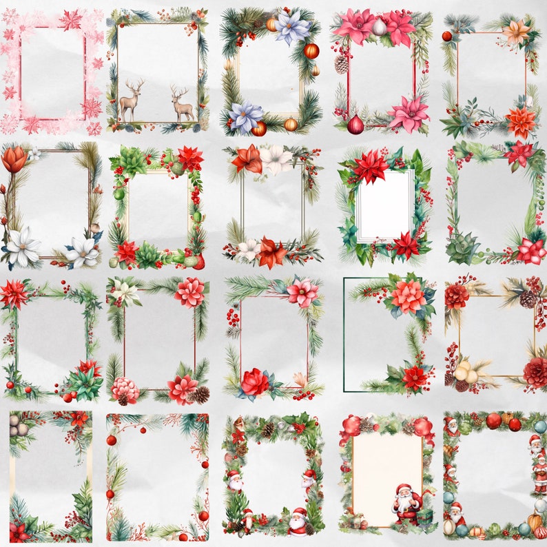 Watercolor Christmas Border Clipart Winter Floral Frame PNG Watercolor ...